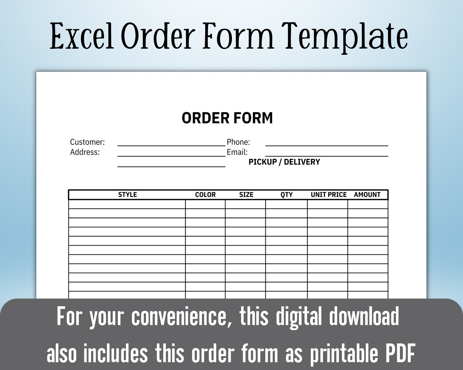 Order Form Template Printable Order Form Purchase Order Form - Etsy