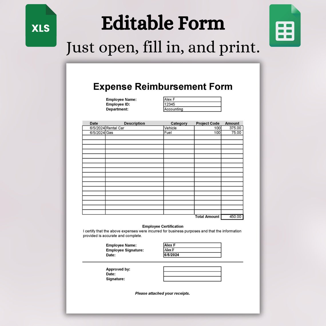 Printable Expense Report Form | Editable Employee Reimbursement ...