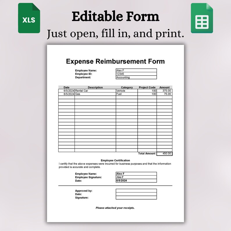 Printable Expense Report Form | Editable Employee Reimbursement ...