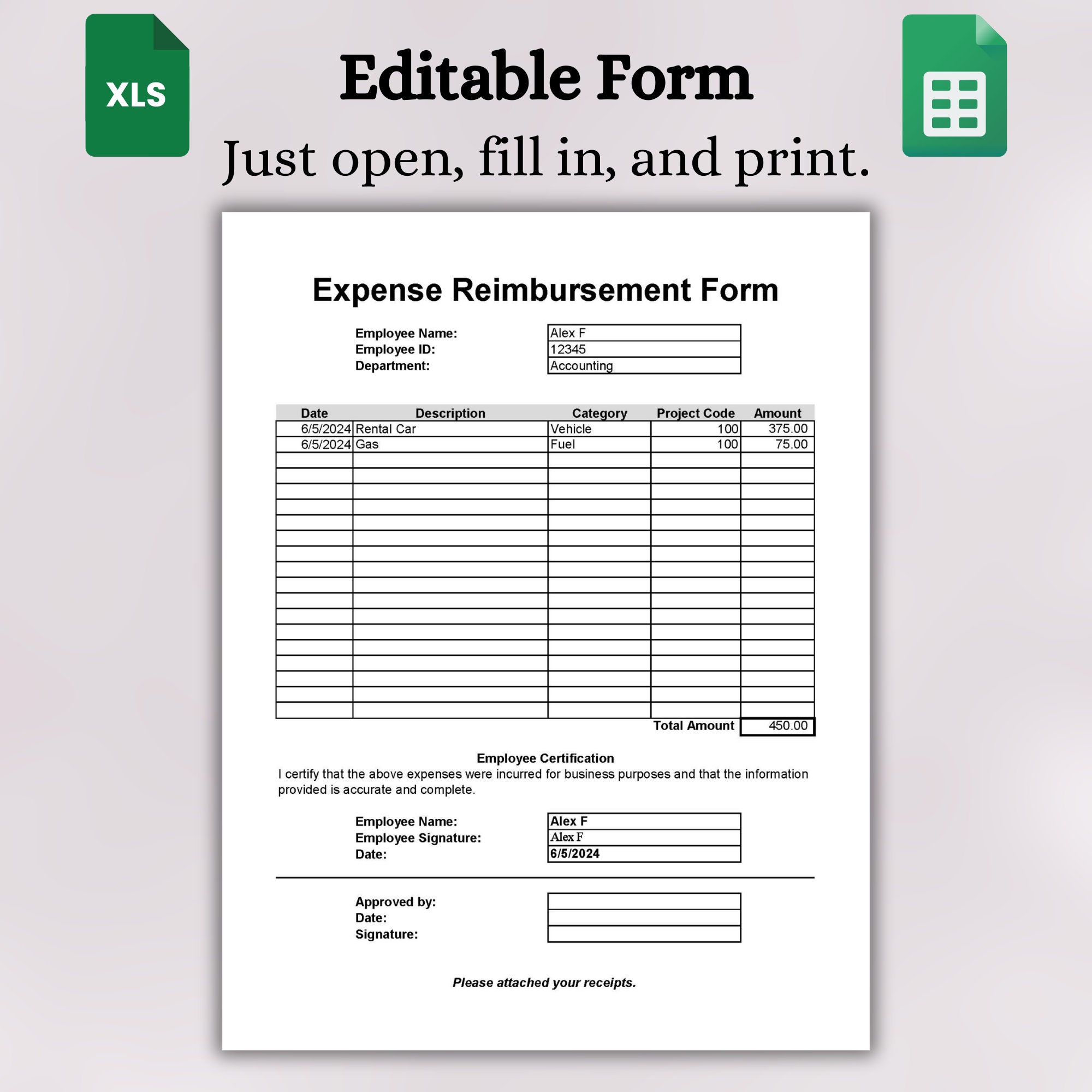 Printable Expense Report Form | Editable Employee Reimbursement ...