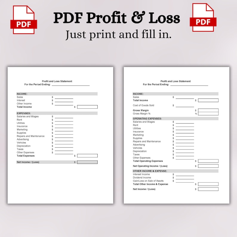Printable Profit and Loss Form | Profit and Loss Statement Template | P ...