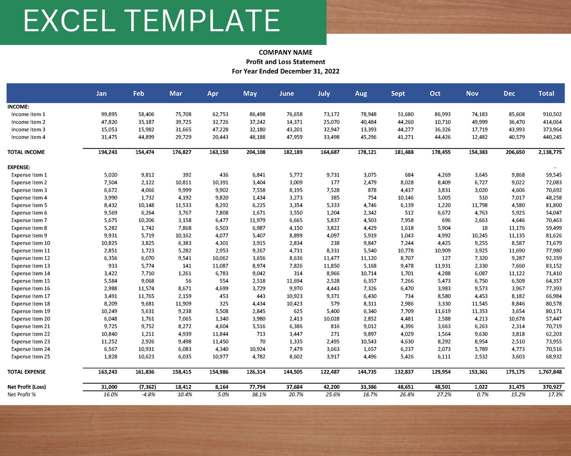 Monthly Profit and Loss Statement Template Excel Template Profit and ...