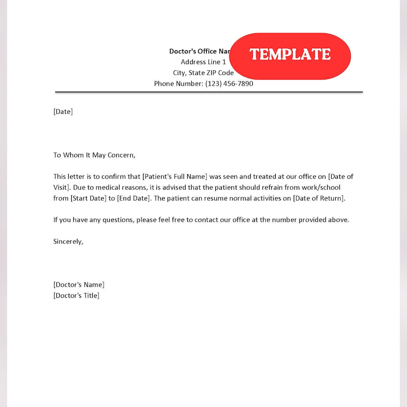 Editable Doctor Excuse Note Template | Printable Doctor's Note | Doctor ...