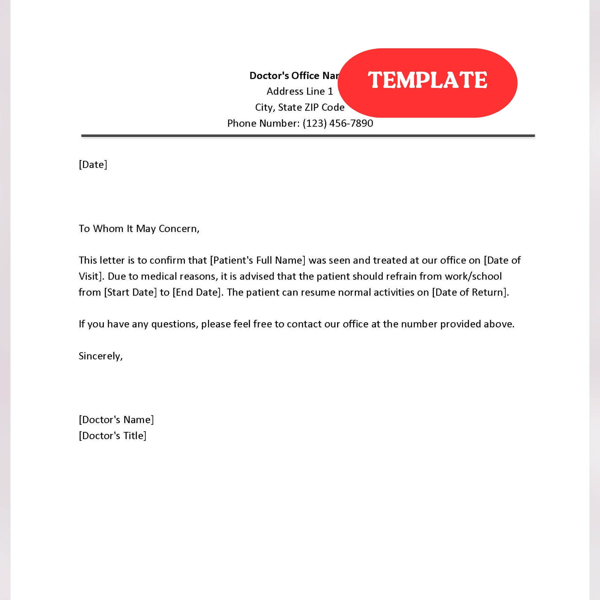 Editable Doctor Excuse Note Template | Printable Doctor's Note | Doctor ...