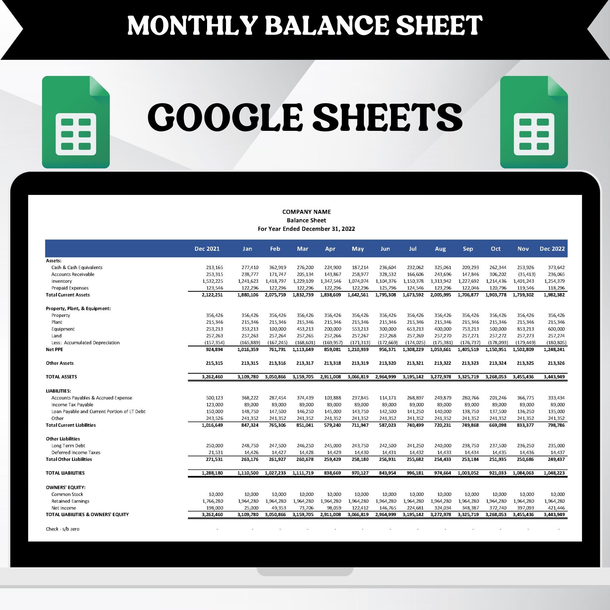 Monthly Balance Sheet Balance Sheet Template Balance Sheet Google Sheet ...