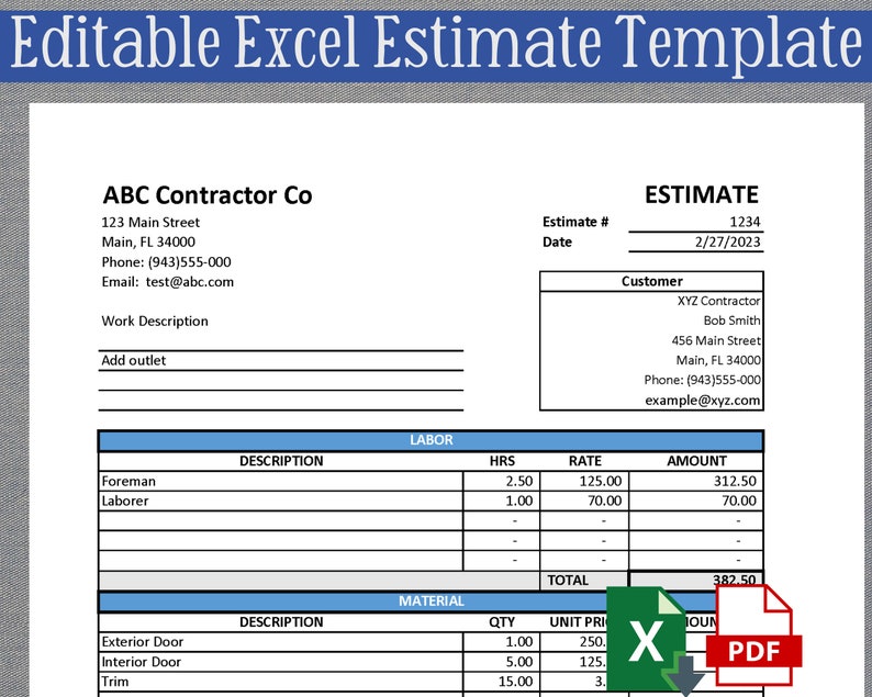 Contractor Estimate Template General Contractor Construction Estimate ...