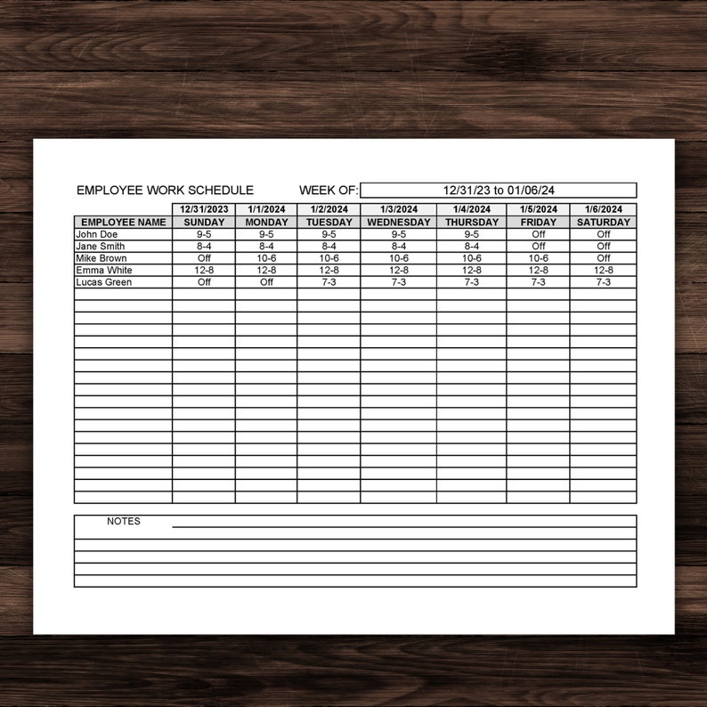 Employee Work Schedule Calendar | Staff Schedule | Employee Organizer ...