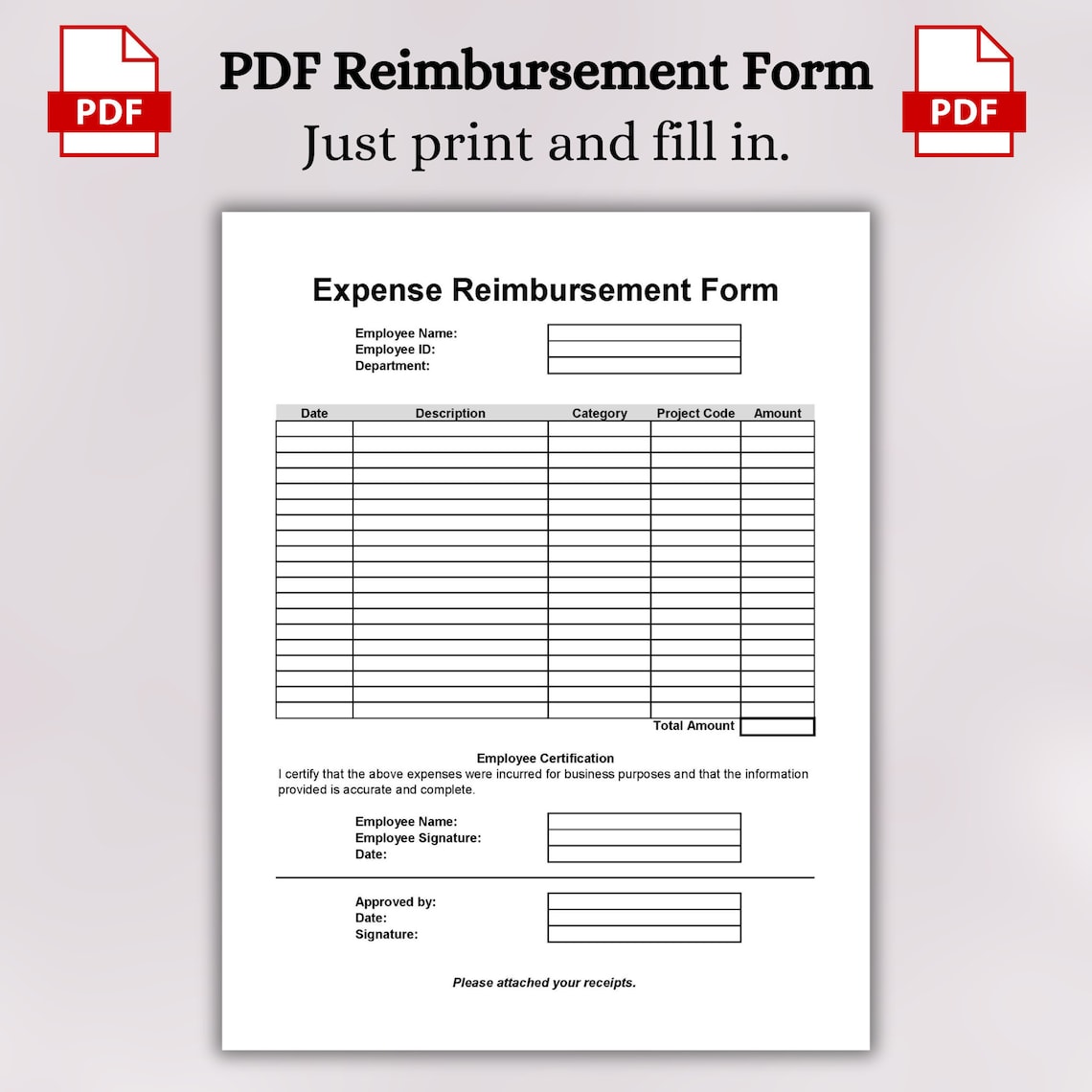 Printable Expense Report Form | Editable Employee Reimbursement ...