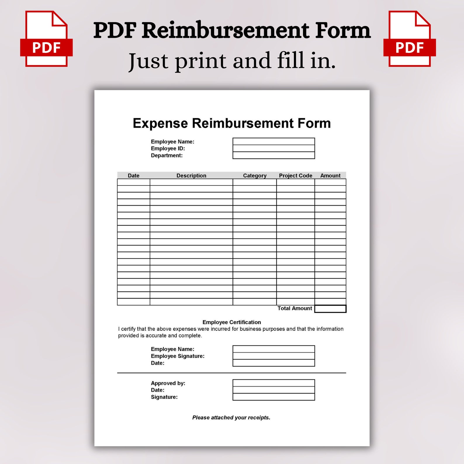 Editable Excel Spreadsheet | Employee Reimbursement Form | HR Template ...