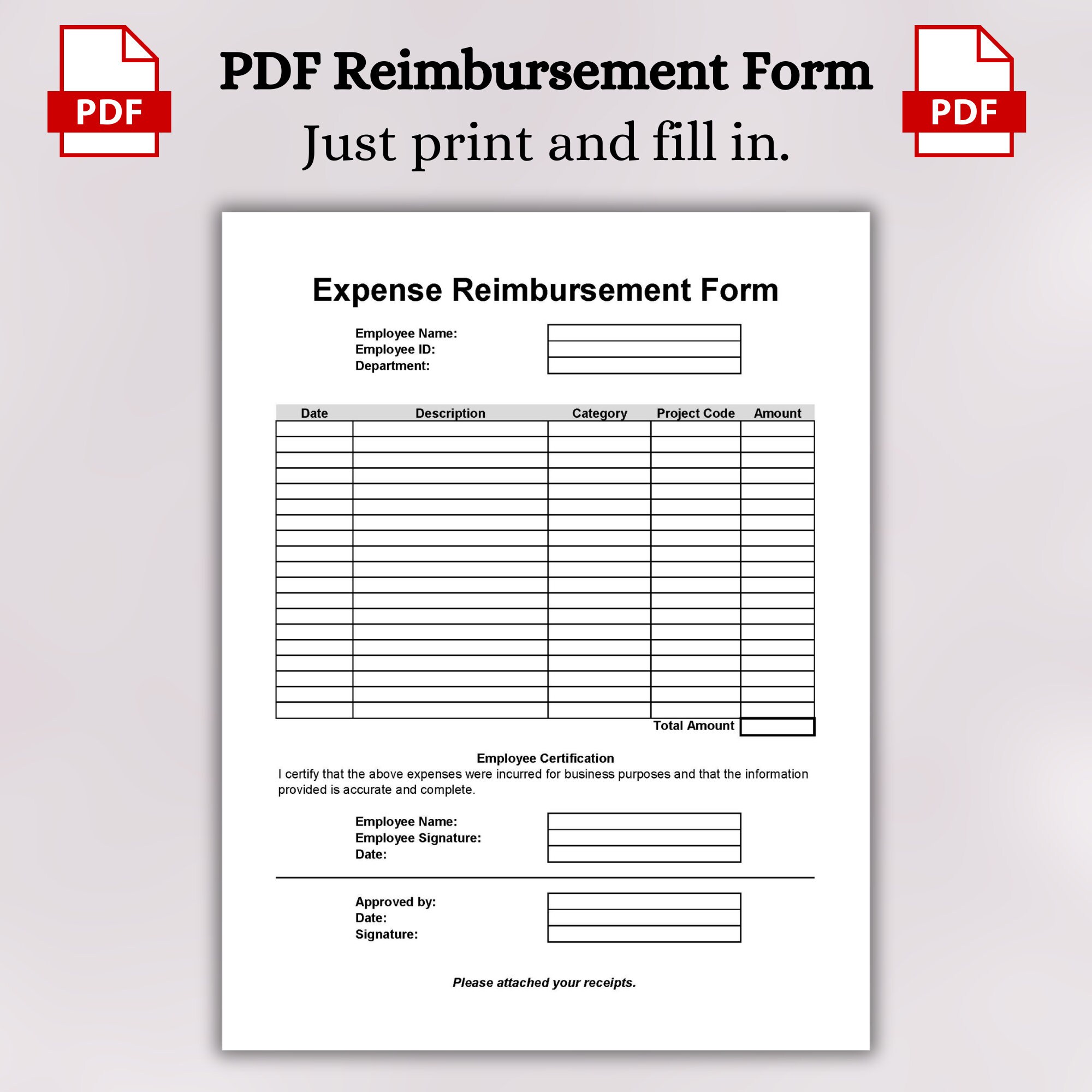 Printable Expense Report Form | Editable Employee Reimbursement ...