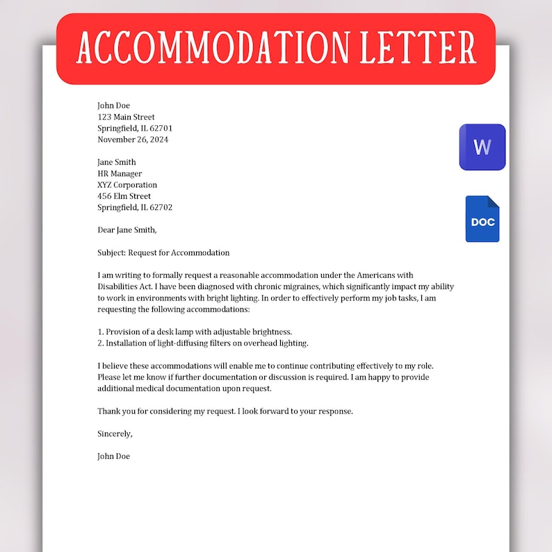 Reasonable Accommodation Letter Template | ADA Accommodation | ADA ...