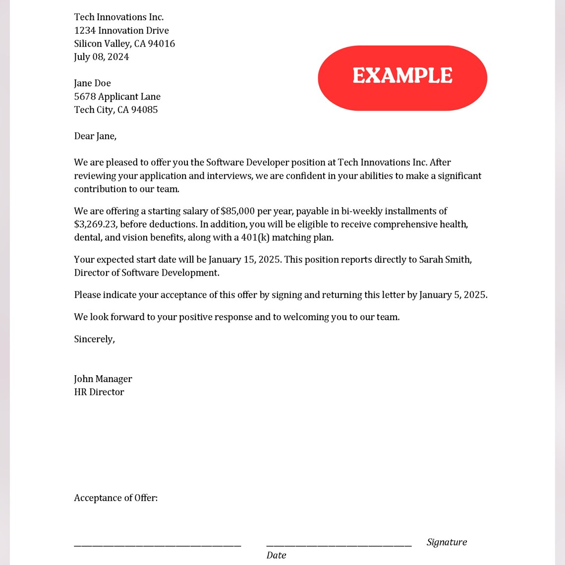 Job Offer Letter Template | Employment Offer Letter | New Hire Form ...