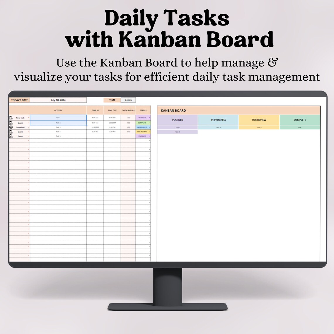 Project Management Template With Kanban Board Project Planner Project ...
