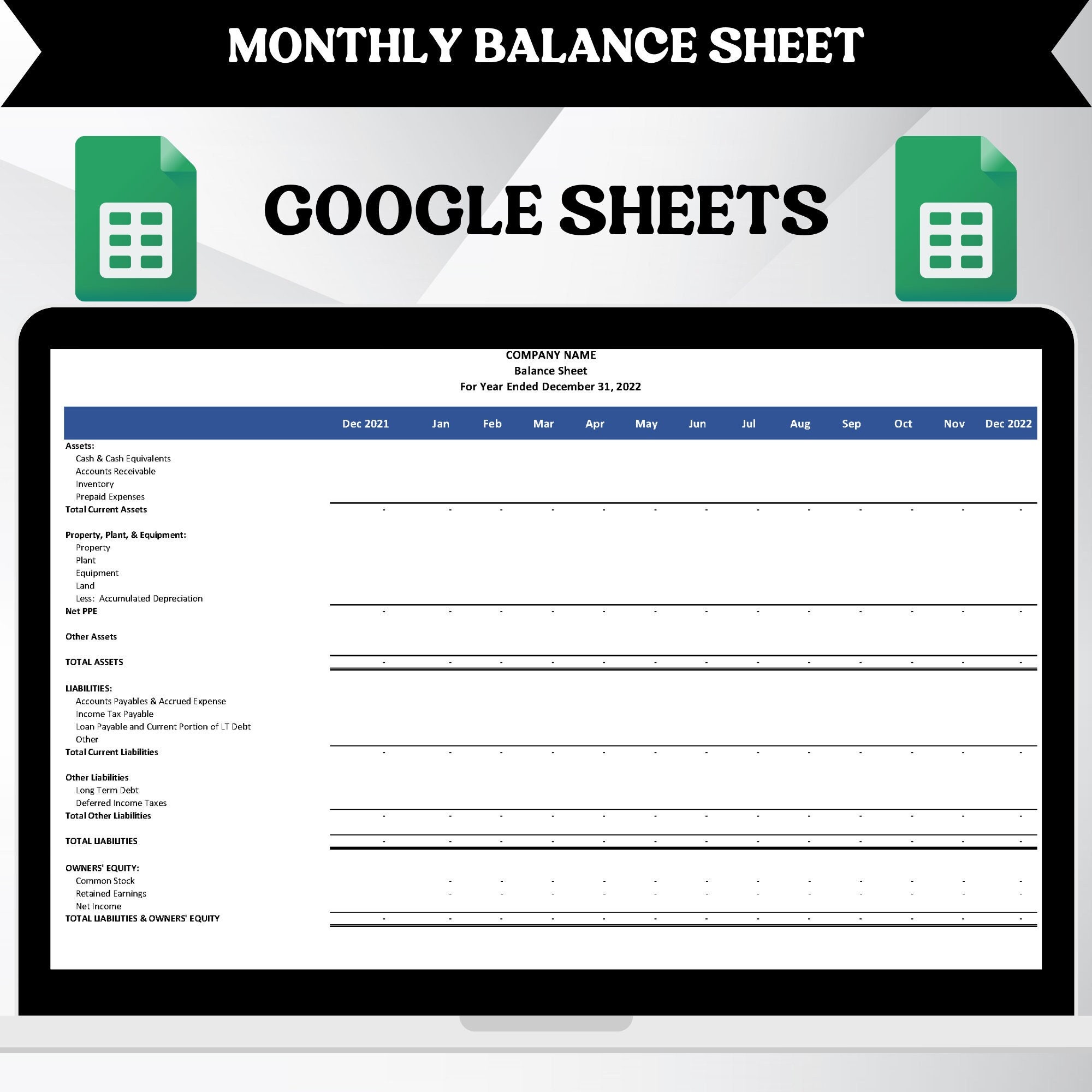 Monthly Balance Sheet Balance Sheet Template Balance Sheet Google Sheet ...