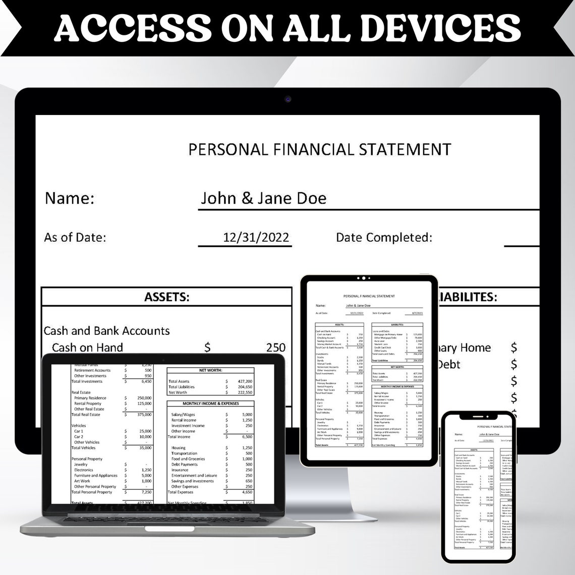 Editable Personal Financial Statement Google Sheets Template ...
