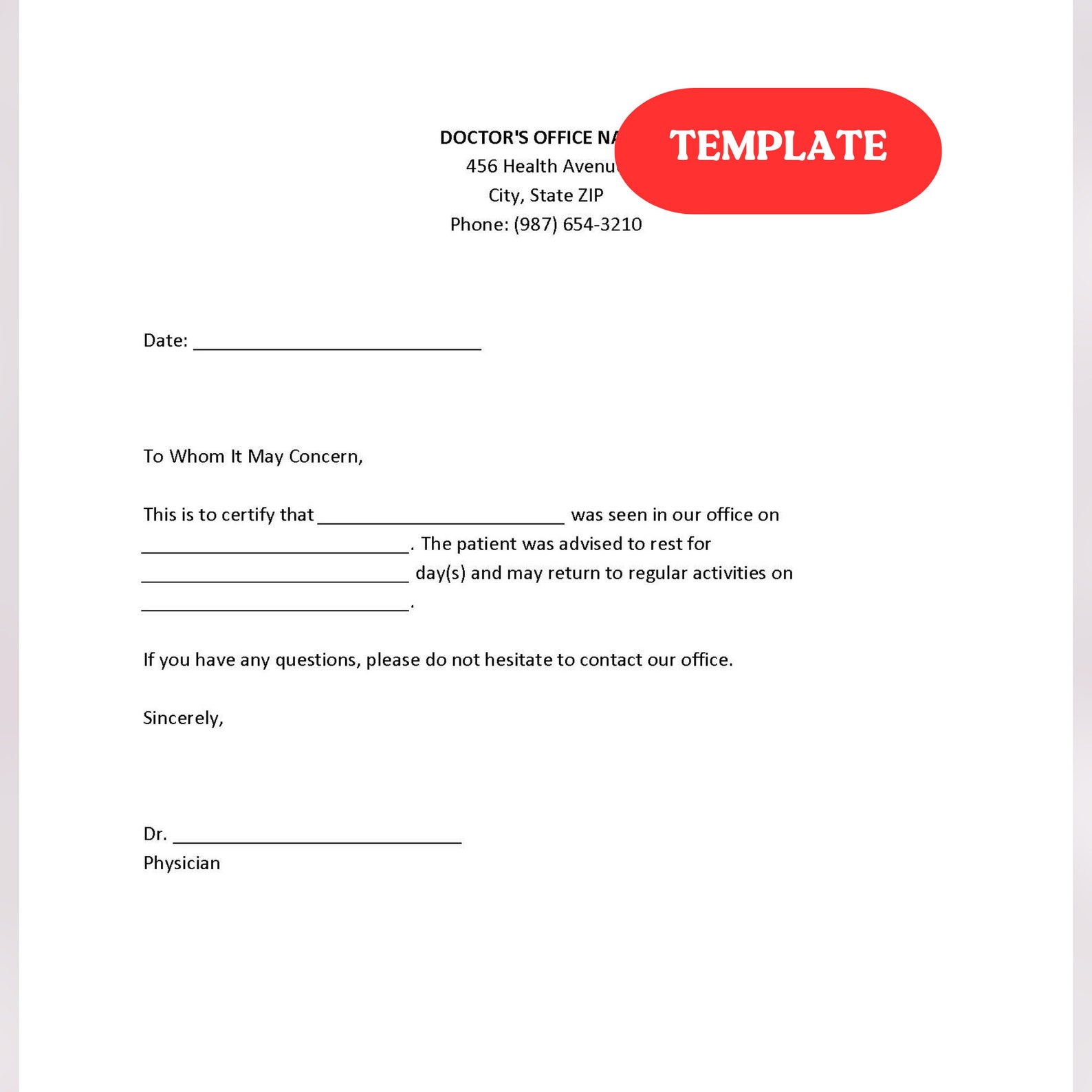 Editable Doctor Excuse Note Template | Printable Doctor's Note | Doctor ...