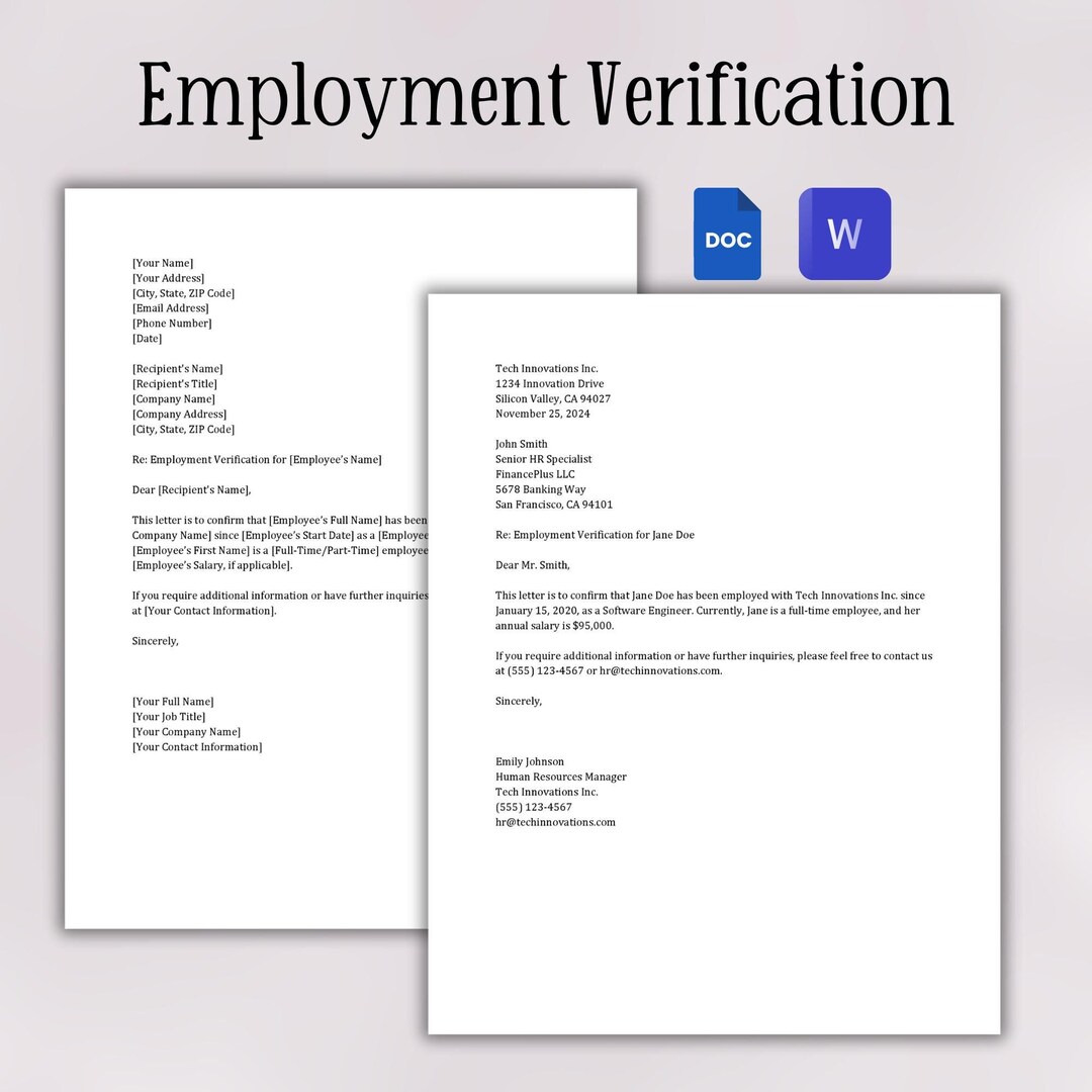 Editable Employment Verification Letter Template (MS Word & Google Docs ...