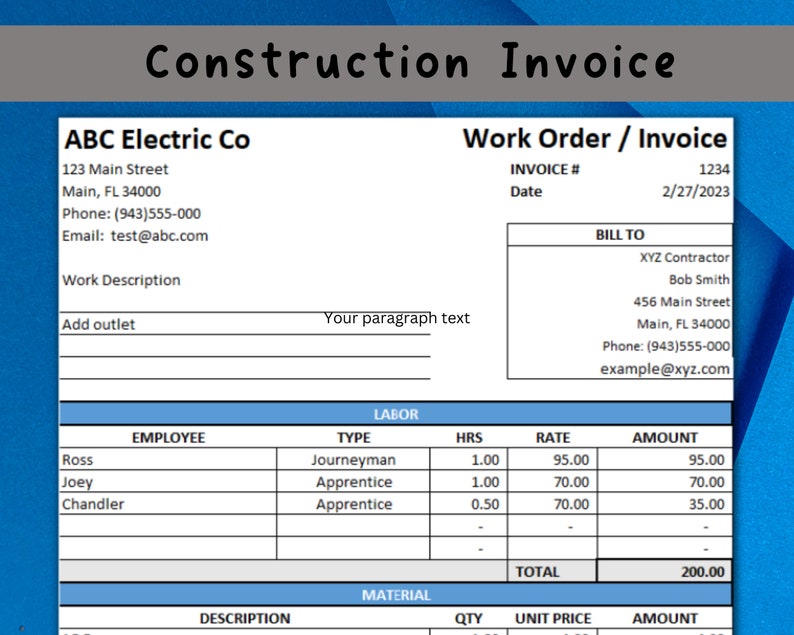 Construction Invoice Template - Etsy