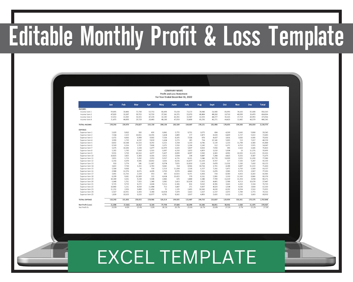 Monthly Profit and Loss Statement Template Excel Template Profit and ...