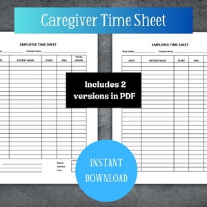 Caregiver Time Sheet Caregiver Timesheet Caregiver Log Caregiver Notes ...
