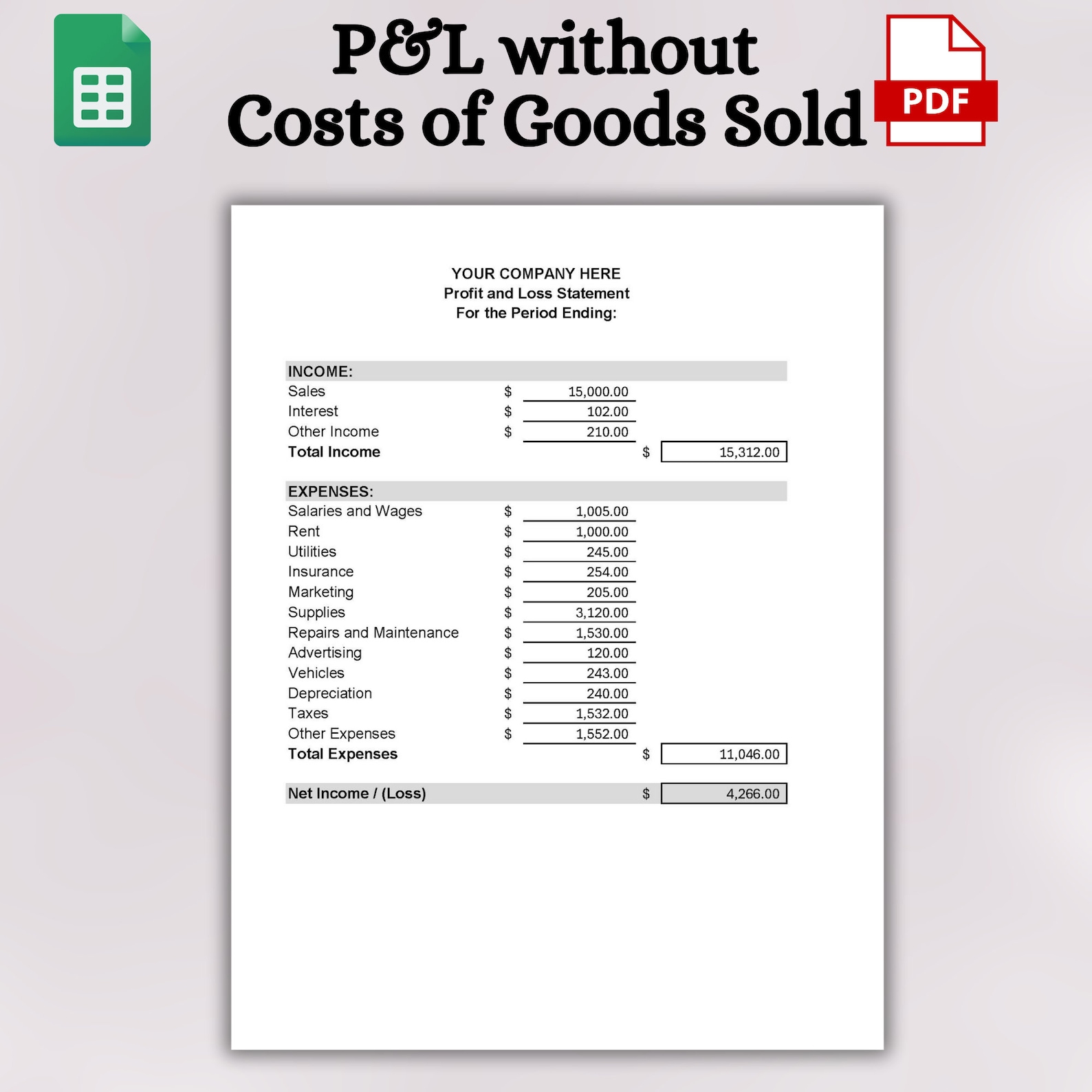 Printable Profit and Loss Form | Profit and Loss Statement Template | P ...