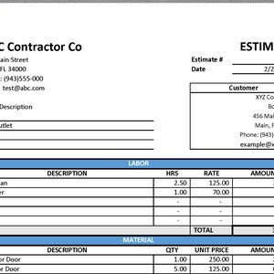 Contractor Estimate Template General Contractor Construction Estimate ...