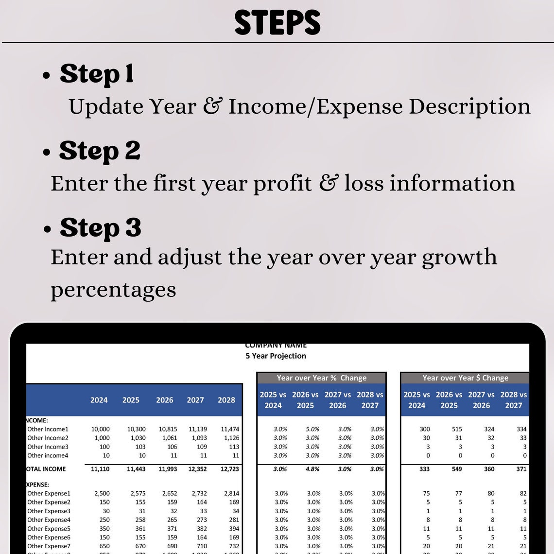 5 Year Projection for Small Business | Profit and Loss Statement ...