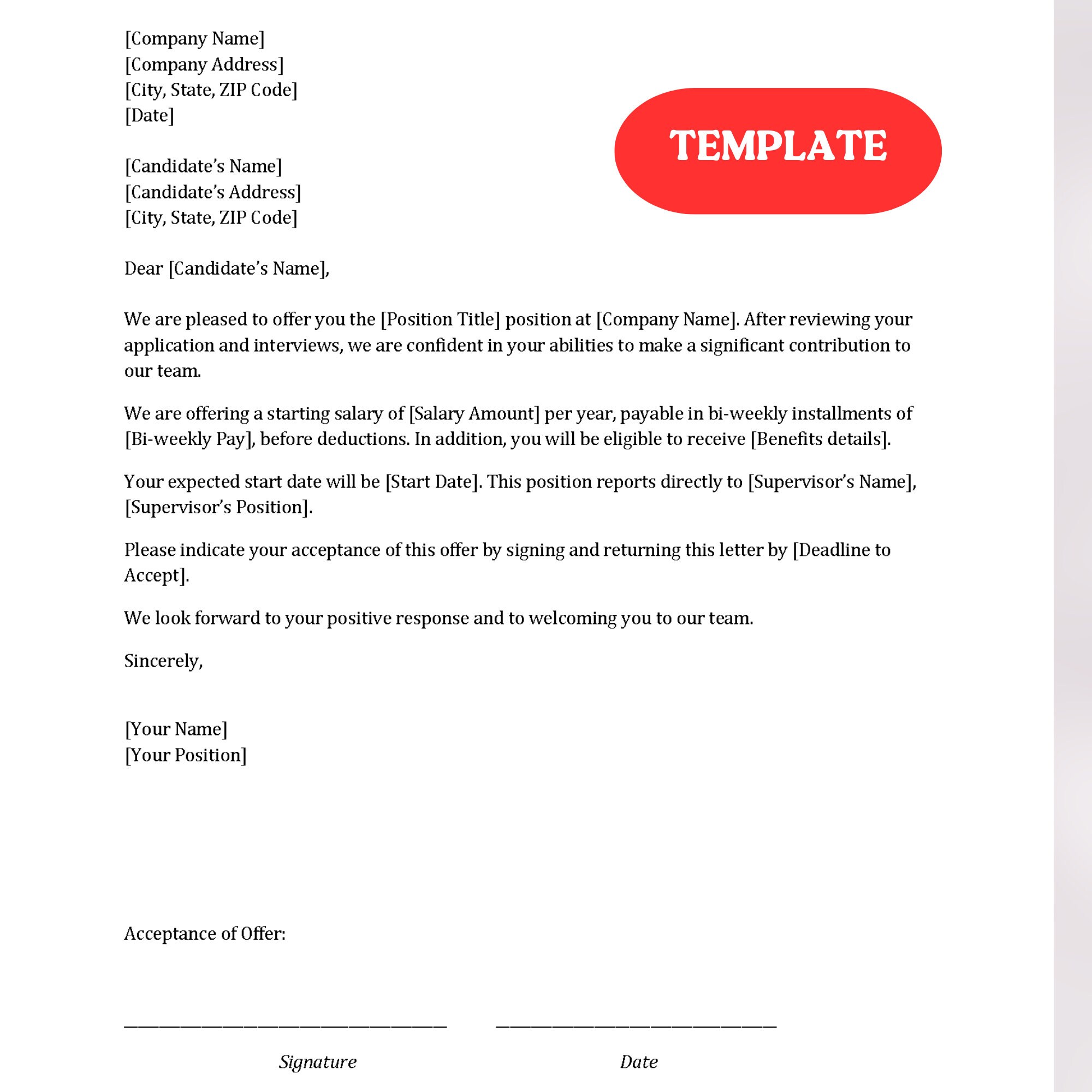 Job Offer Letter Template | Employment Offer Letter | New Hire Form ...