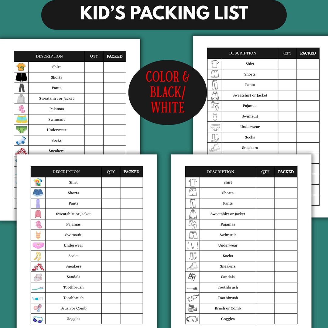 Printable Kid's Packing List | Packing List for Children | Vacation ...