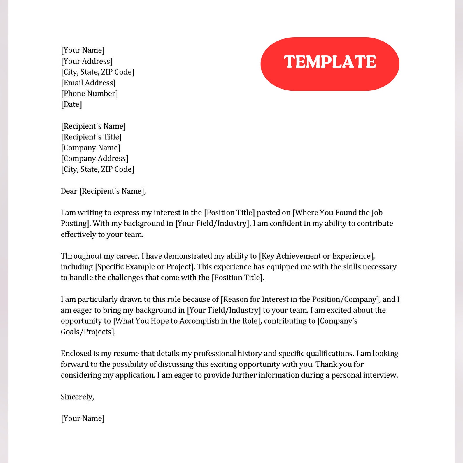 Cover Letter Template in Microsoft Word and Google Docs | Example Cover ...