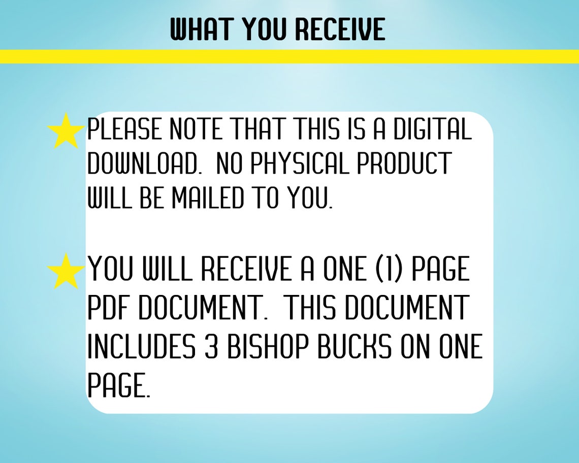 Bishop Bucks Primary Bishop Birthday Bucks LDS Primary Bishop Bucks ...