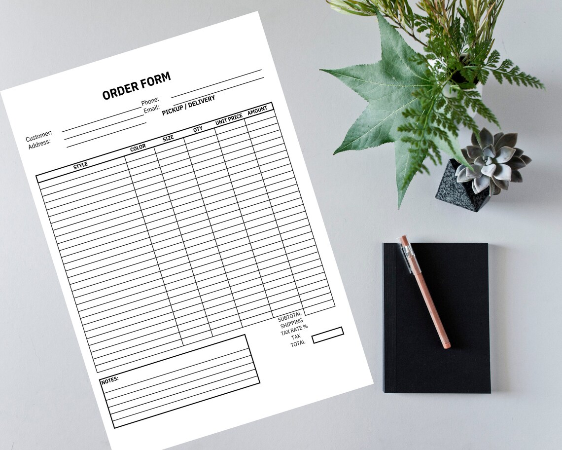 Order Form Template Printable Order Form Purchase Order Form - Etsy