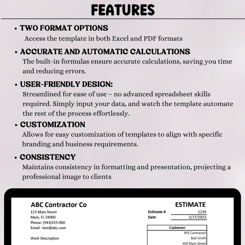Contractor Estimate Template General Contractor Construction Estimate ...