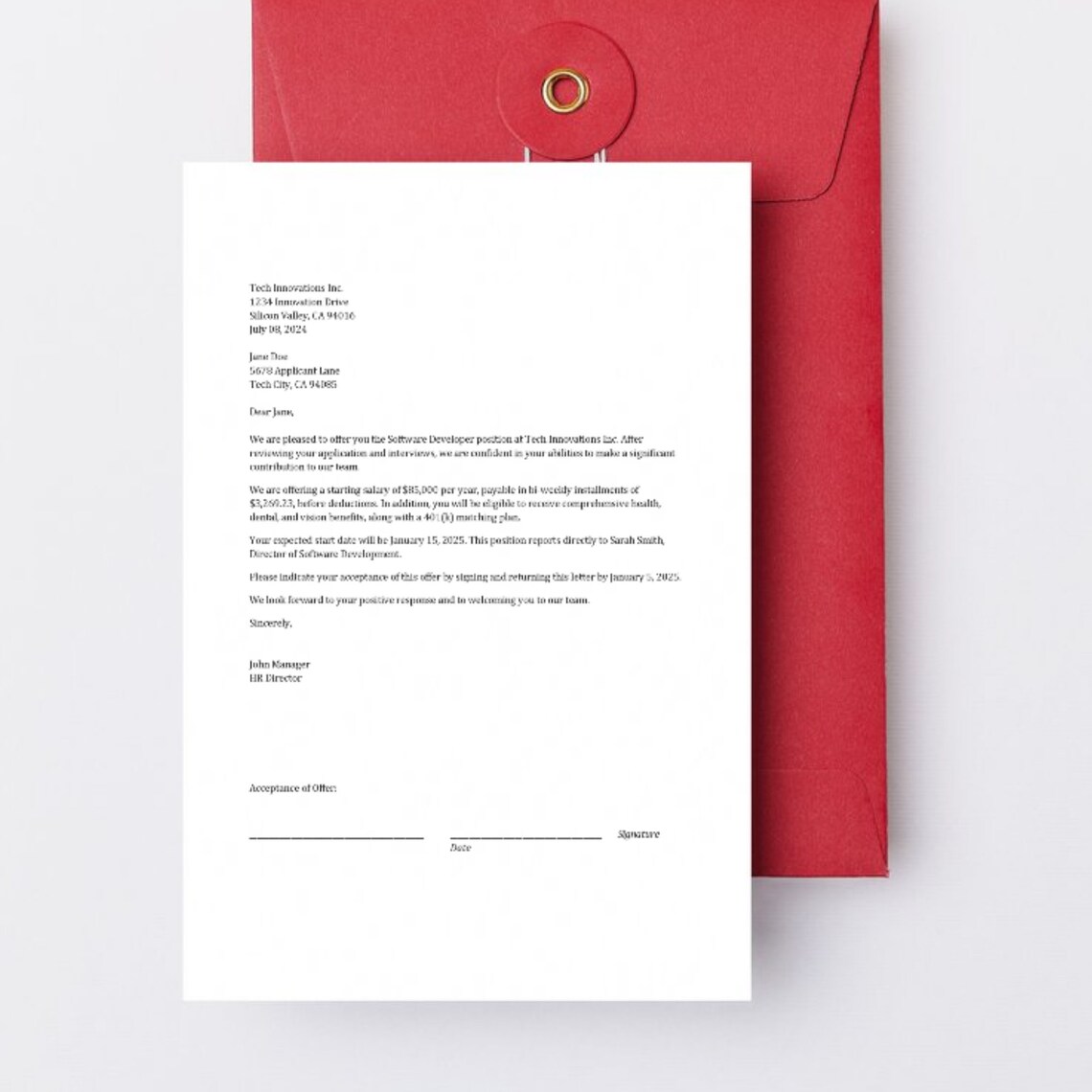 Job Offer Letter Template | Employment Offer Letter | New Hire Form ...