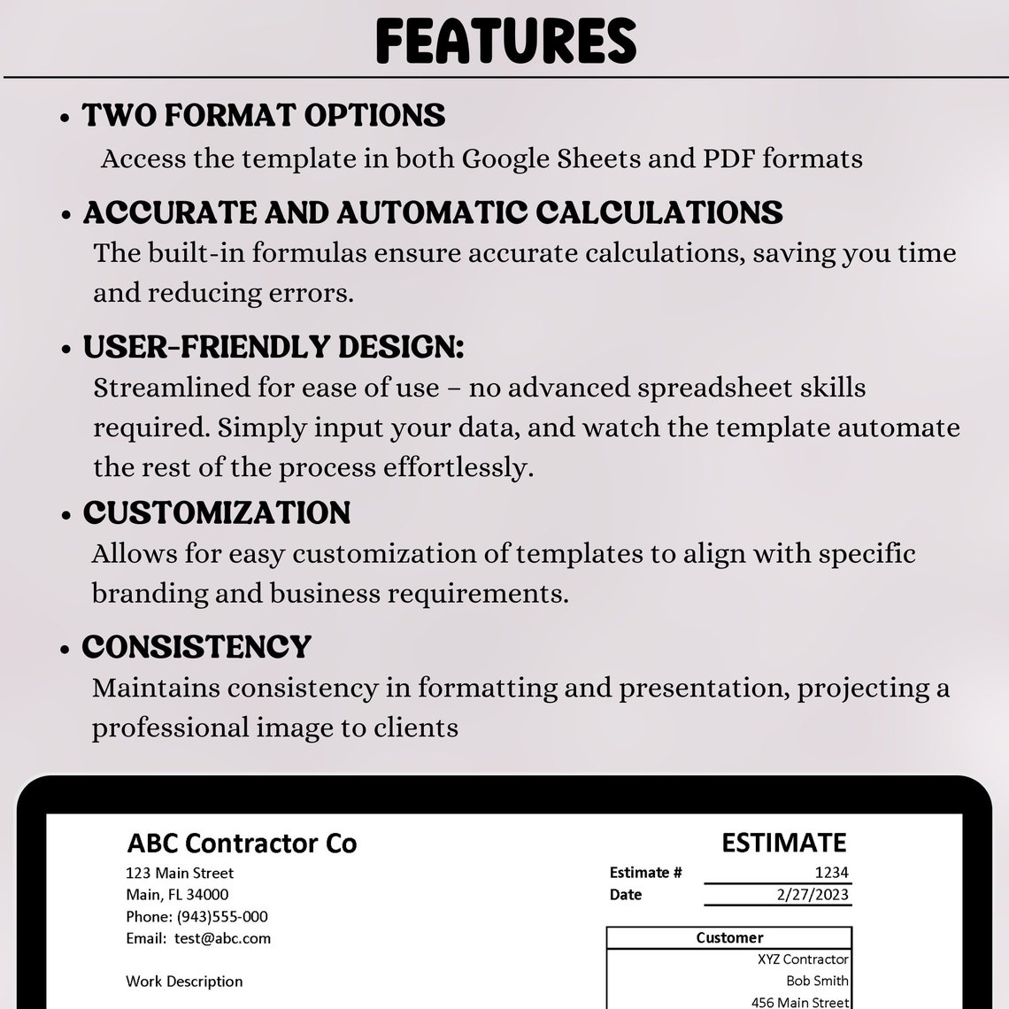 Contractor Estimate Template General Contractor Construction Estimate ...