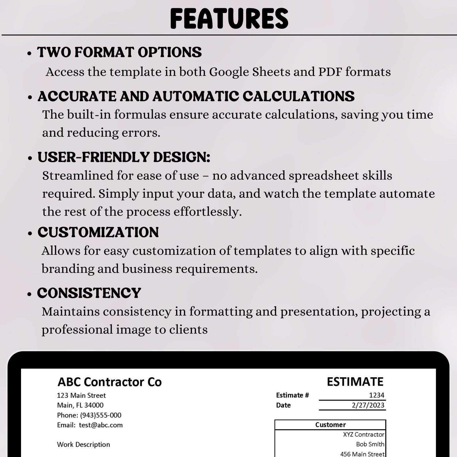 Contractor Estimate Template General Contractor Construction Estimate ...