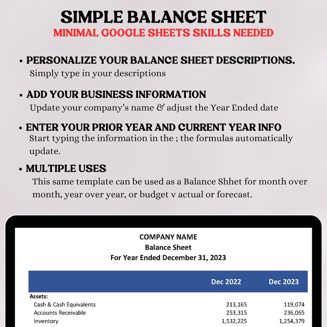 Balance Sheet | Balance Sheet Template | Google Sheets Balance Sheet ...