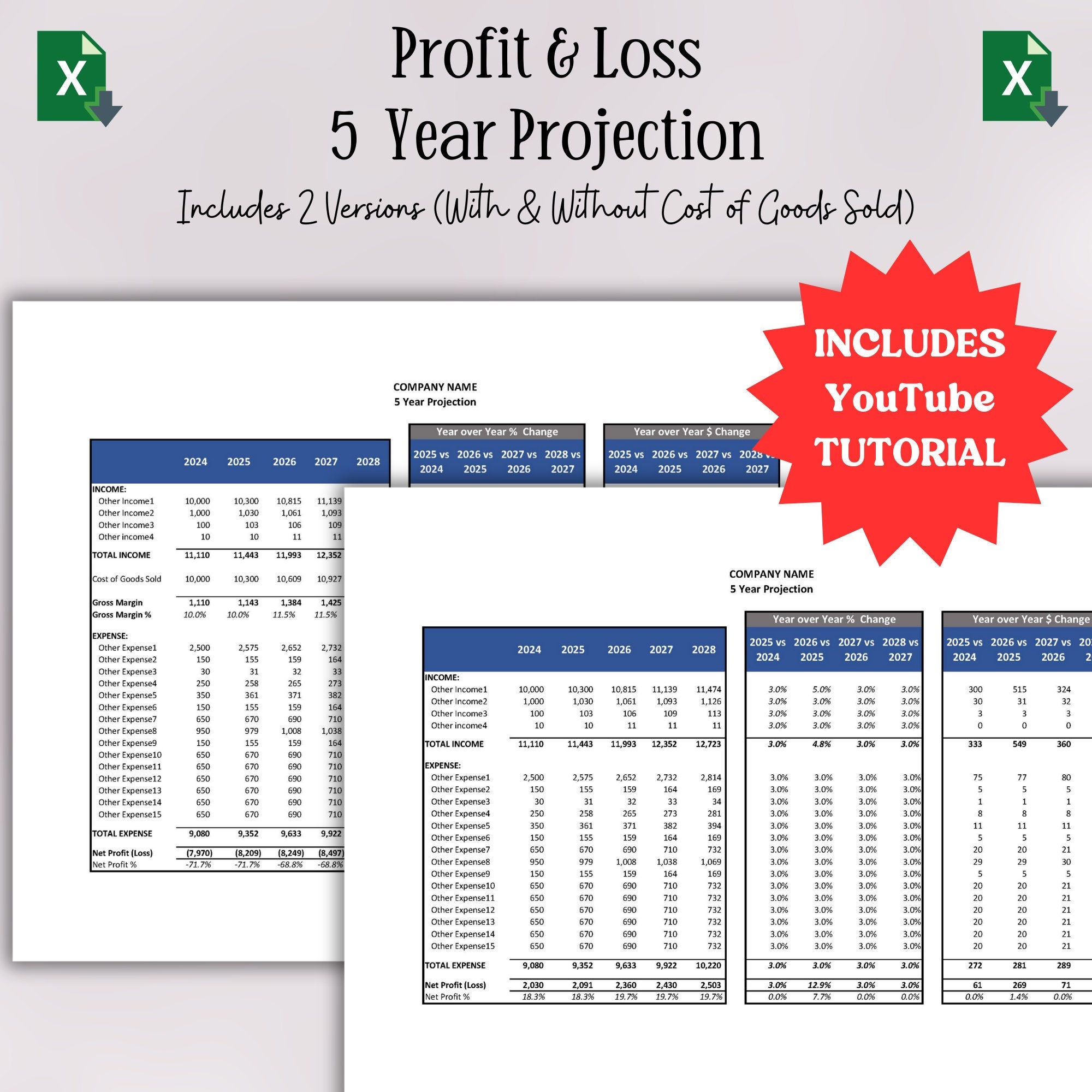 5 Year Projection for Small Business | Profit and Loss Statement ...