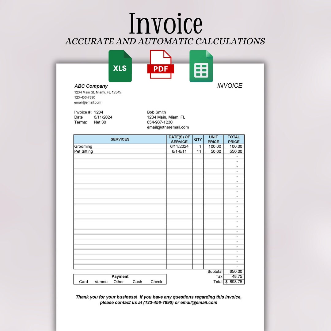 Editable Invoice Template Custom Order Invoice Form Excel Invoice ...