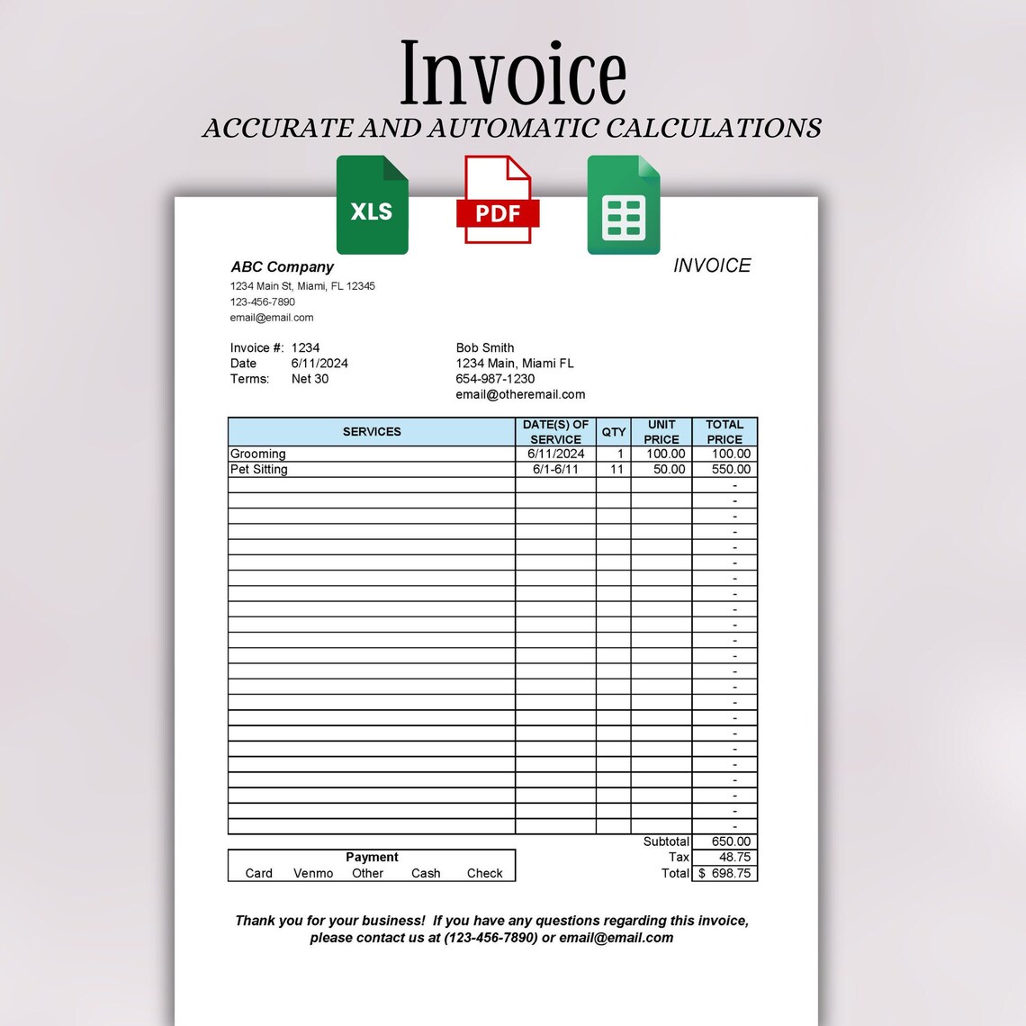 Editable Invoice Template Custom Order Invoice Form Excel Invoice ...