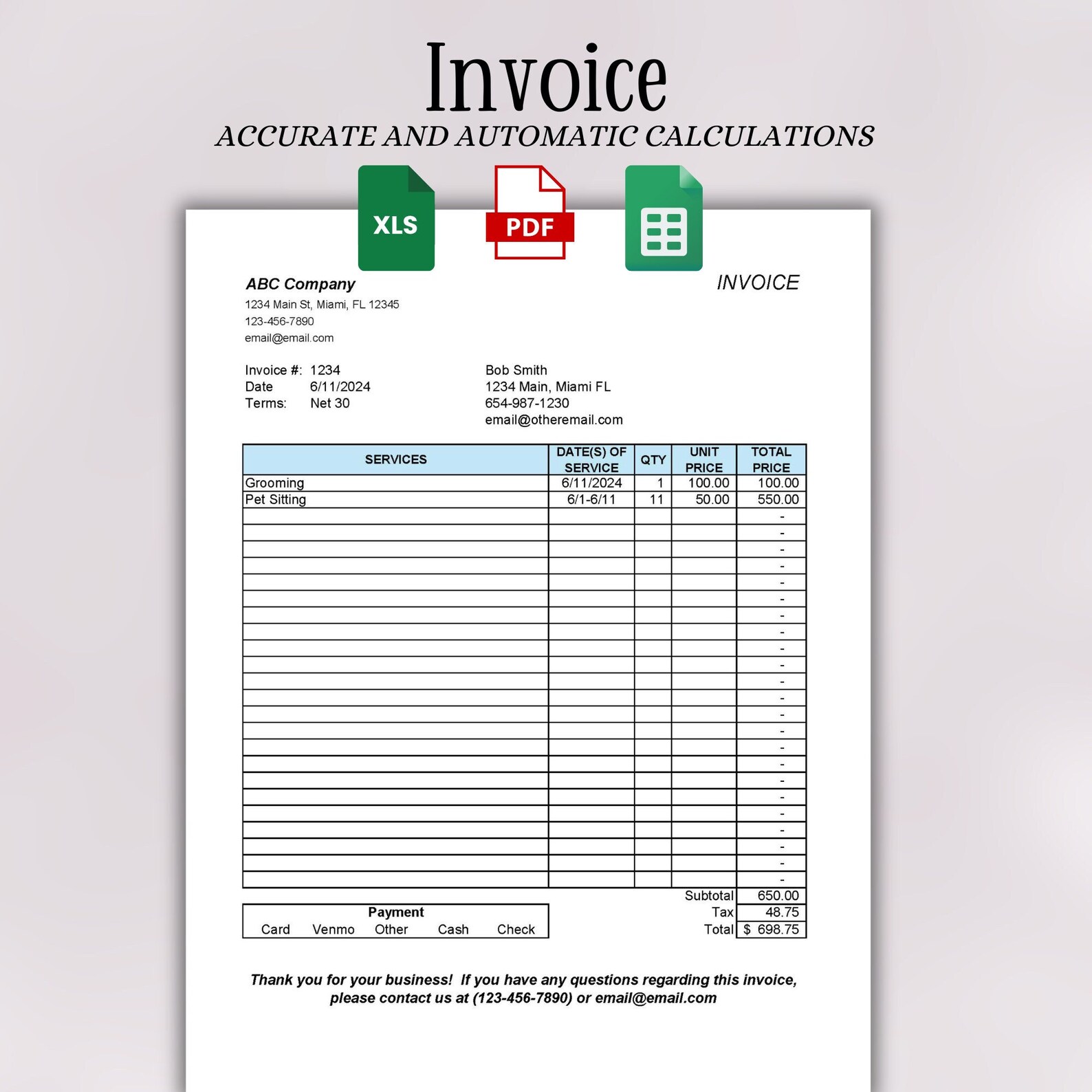 Editable Invoice Template Custom Order Invoice Form Excel Invoice ...