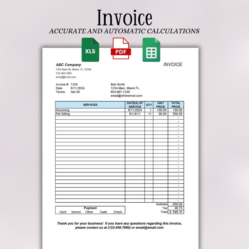 Editable Invoice Template Custom Order Invoice Form Excel Invoice ...