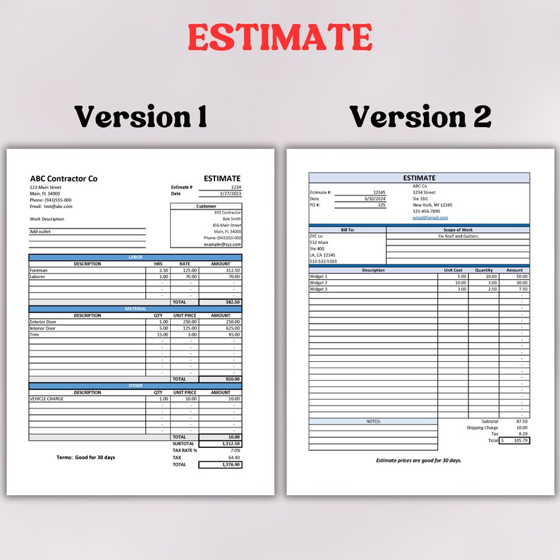 Construction Estimate Template Construction Bid Template Portfolio ...