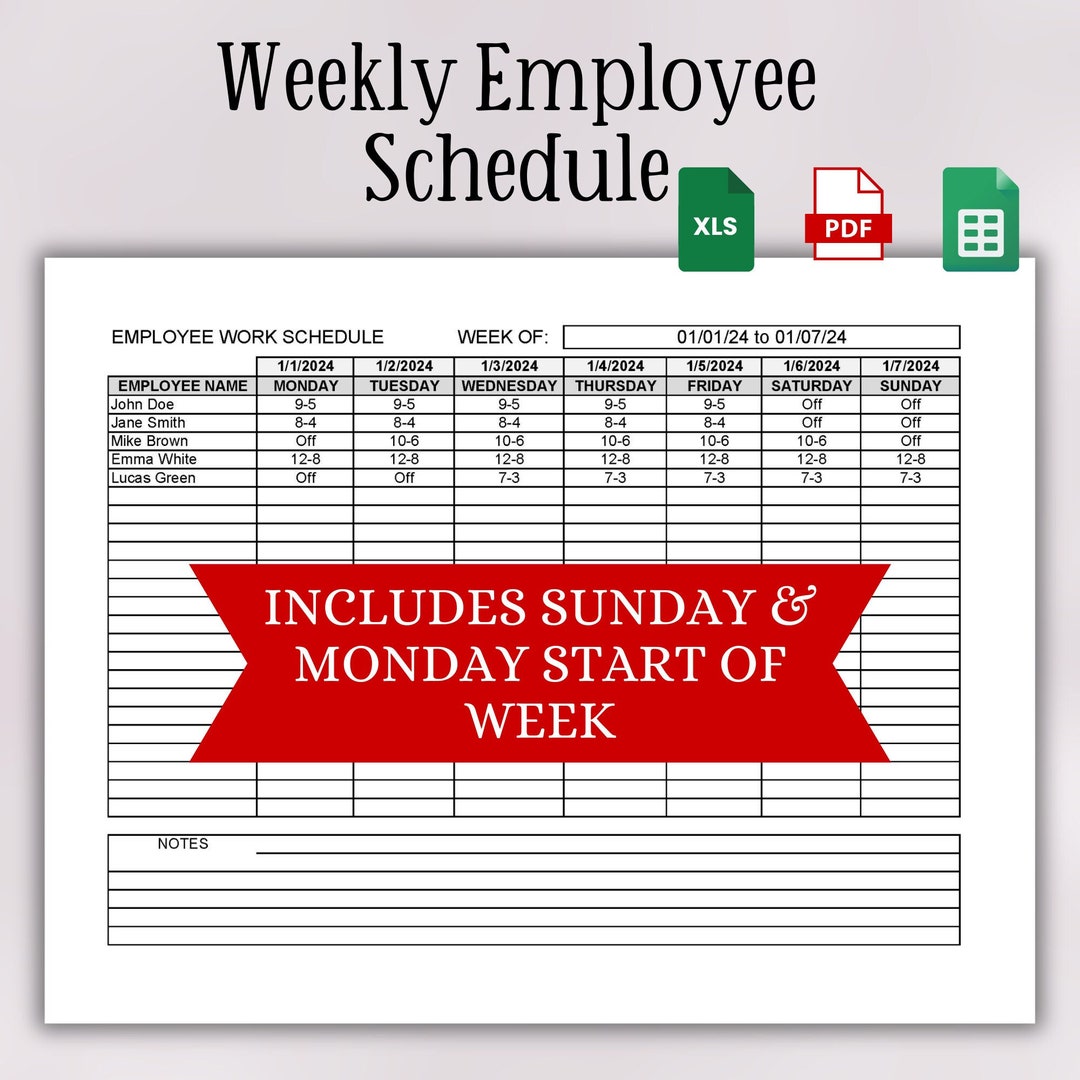 Employee Work Schedule Calendar | Staff Schedule | Employee Organizer ...
