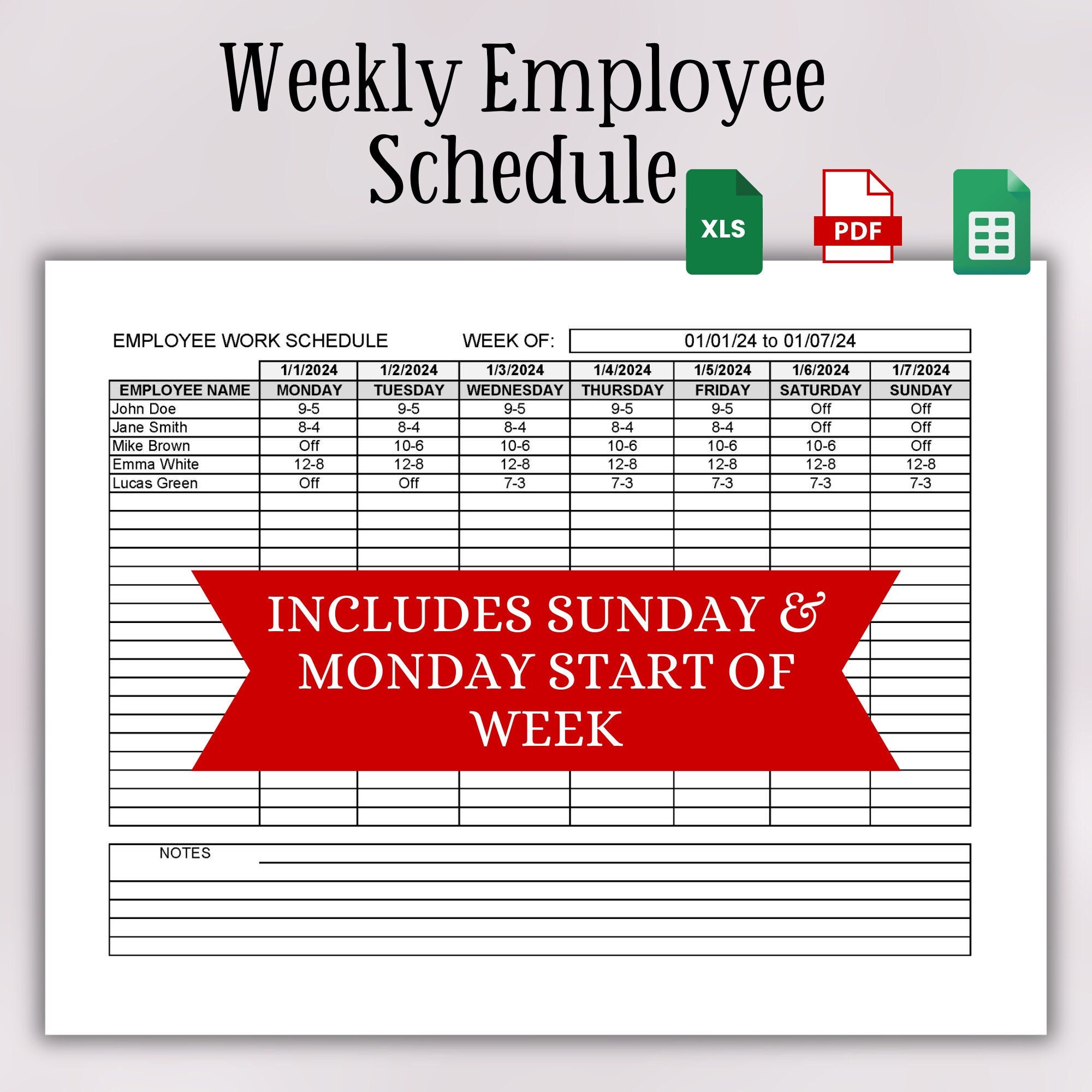 Employee Work Schedule Calendar | Staff Schedule | Employee Organizer ...