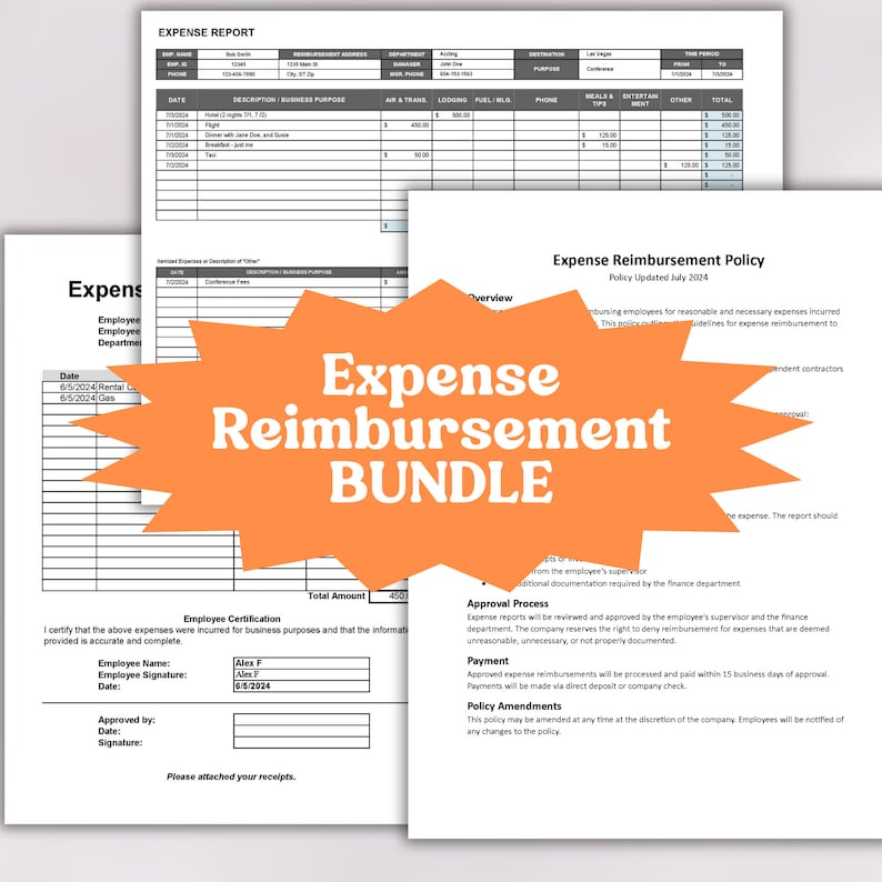 BUNDLE Printable Expense Report Policy and Forms | Editable Employee ...