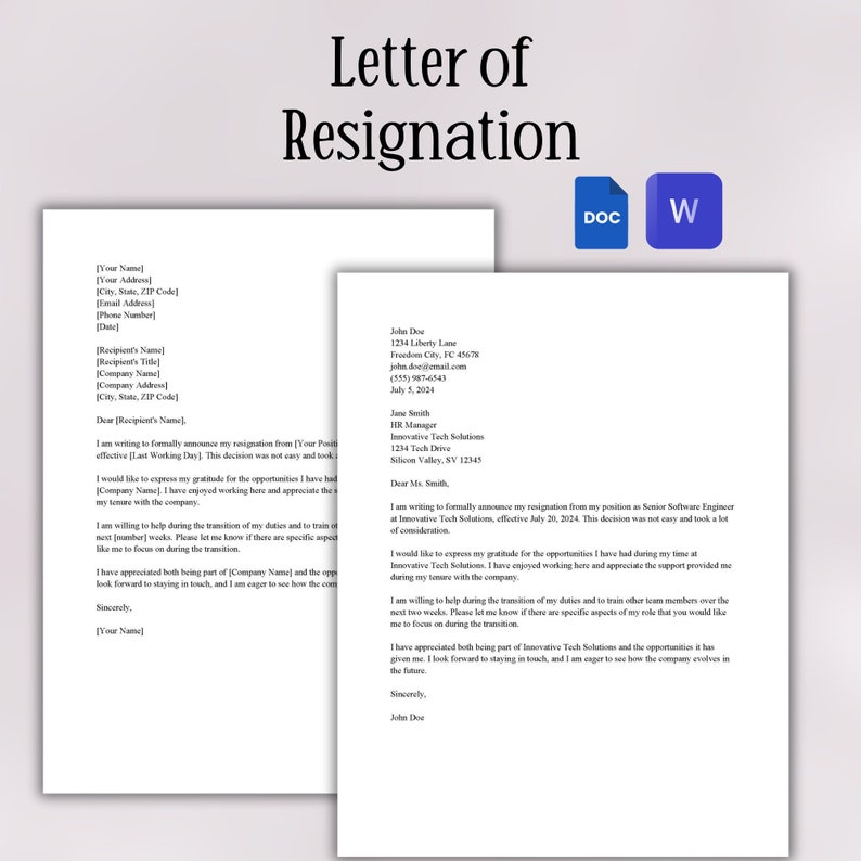 Resignation Letter Template With Resignation Example | Notice Letter ...