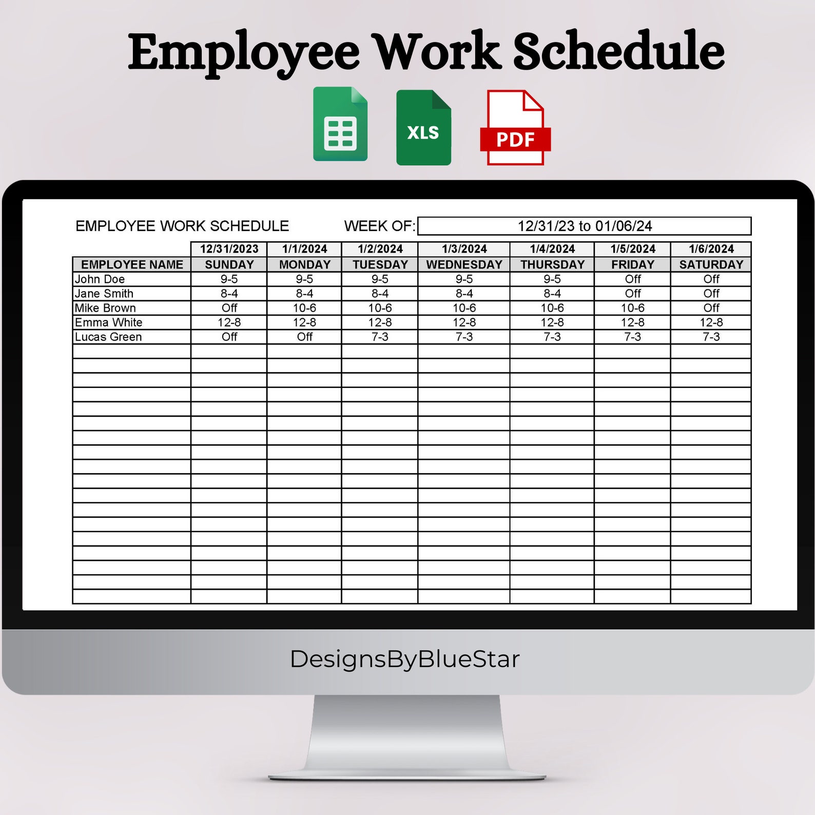 Employee Work Schedule Calendar | Staff Schedule | Employee Organizer ...