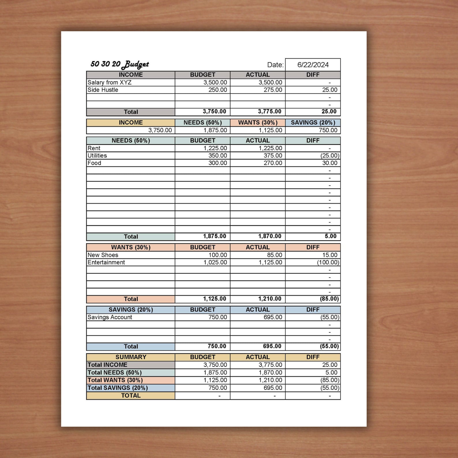 50/30/20 Budget Planner | 50-30-20 Budget Template | Monthly Budget ...
