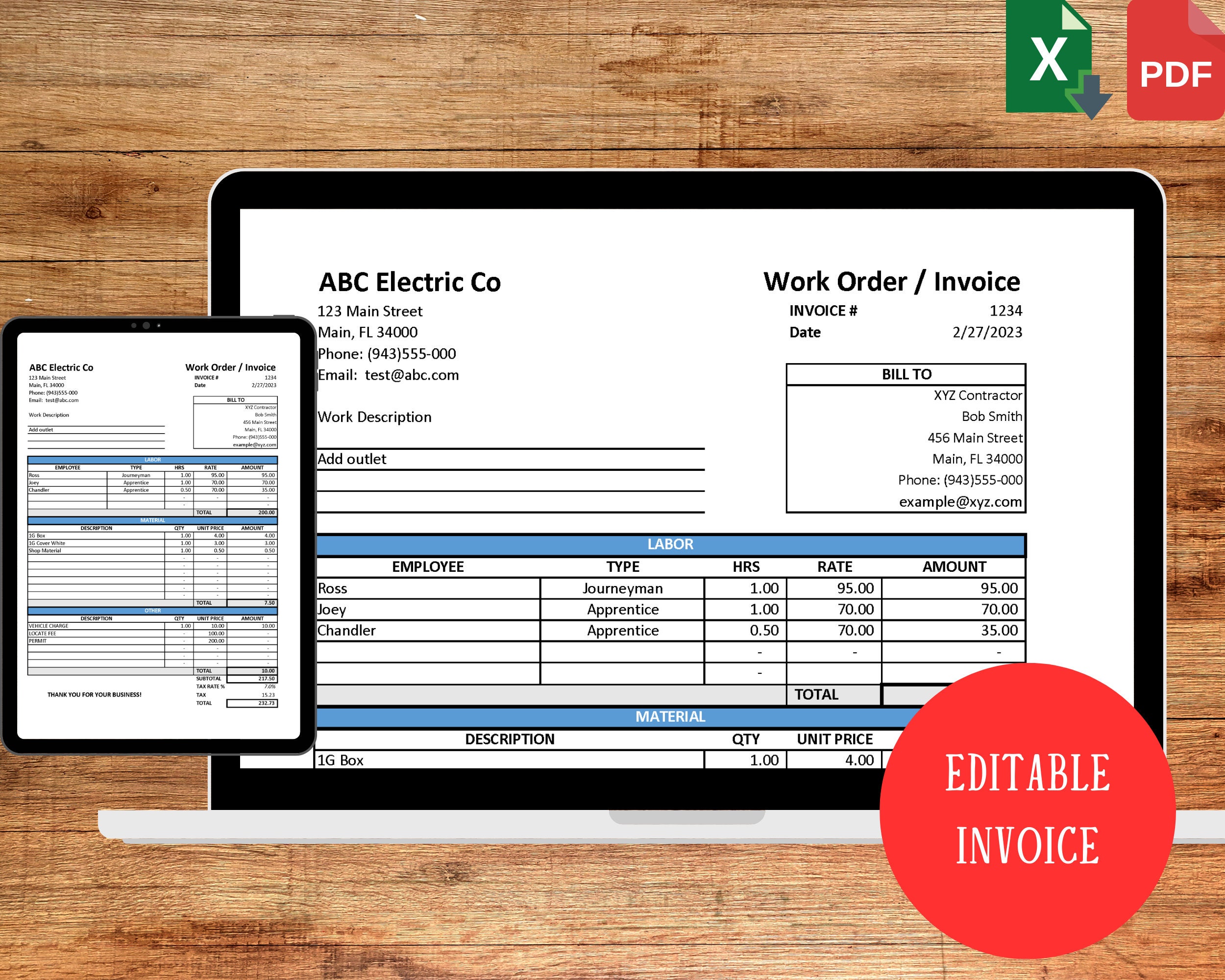Construction Invoice Template, Contractor/electrician/plumber/hvac ...